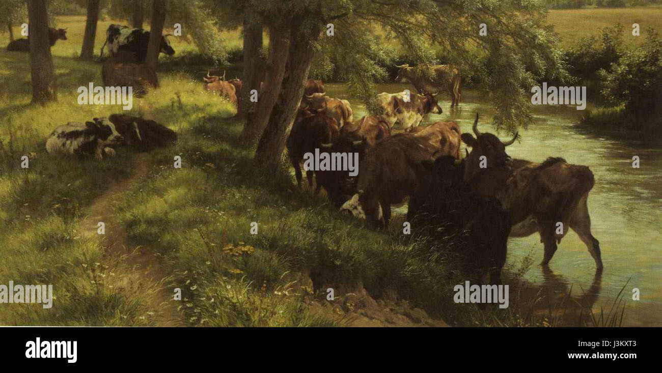 'A Shady Spot' by H.W.B. Davis is a painting depicting a peaceful ...