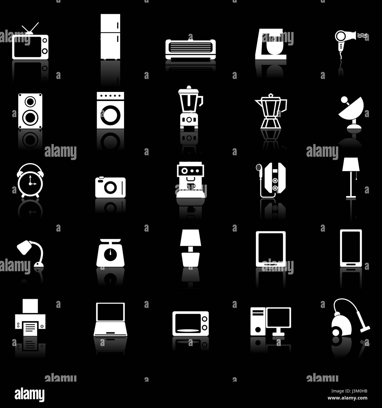 Household icons with reflect on black background, stock vector Stock ...