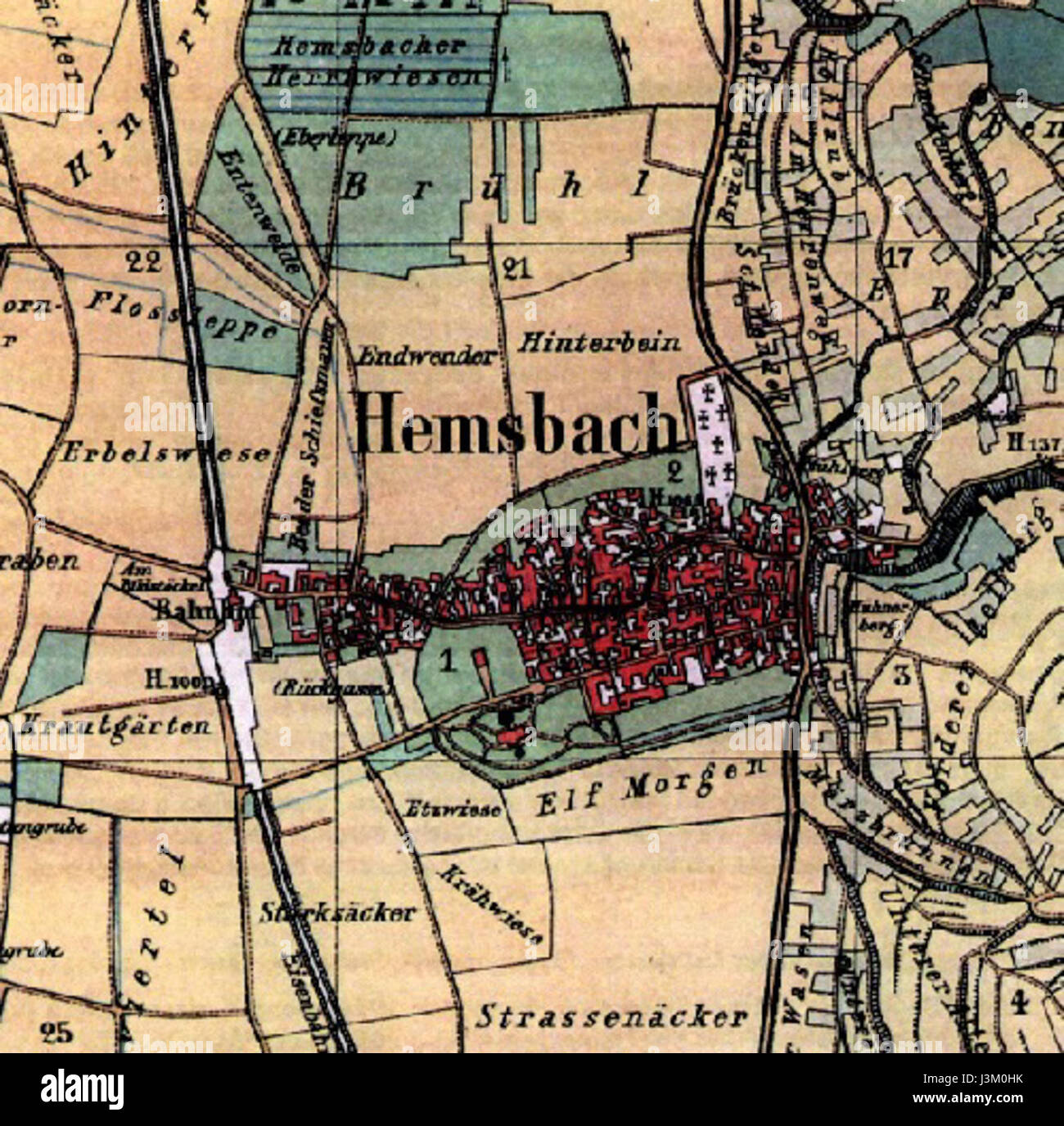 Hemsbach Stadtplan 1890 Stock Photo - Alamy