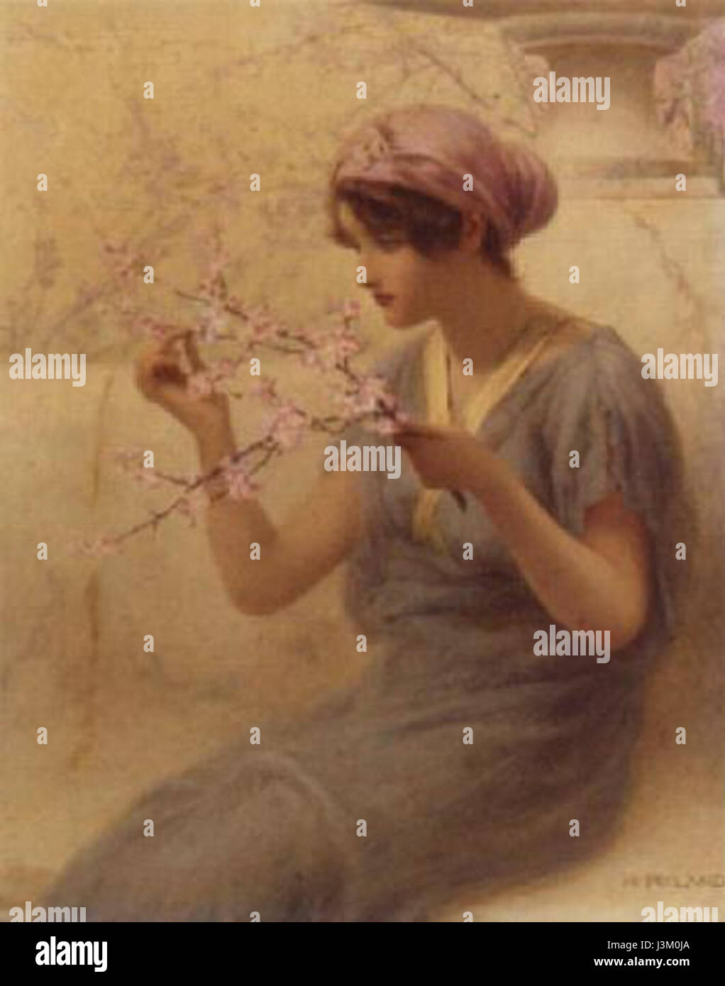 Henry Ryland's painting 'Almond Blossom' depicts a delicate ...