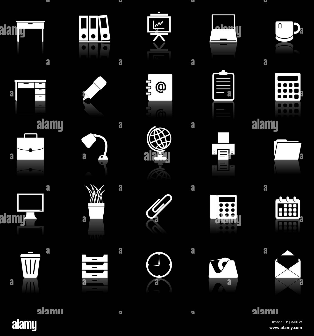 Workspace icons with reflect on black background, stock vector Stock ...