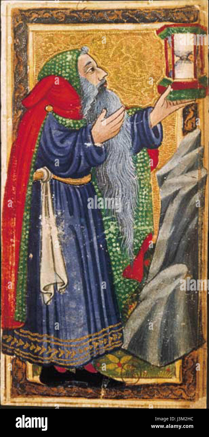 The Hermit tarot card designed by Charles VI features an elderly man ...