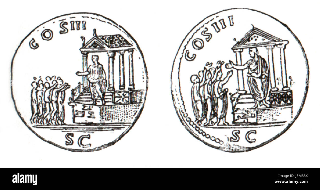 The Hadrian coin, minted between 125 and 128 AD, depicts the Templum ...