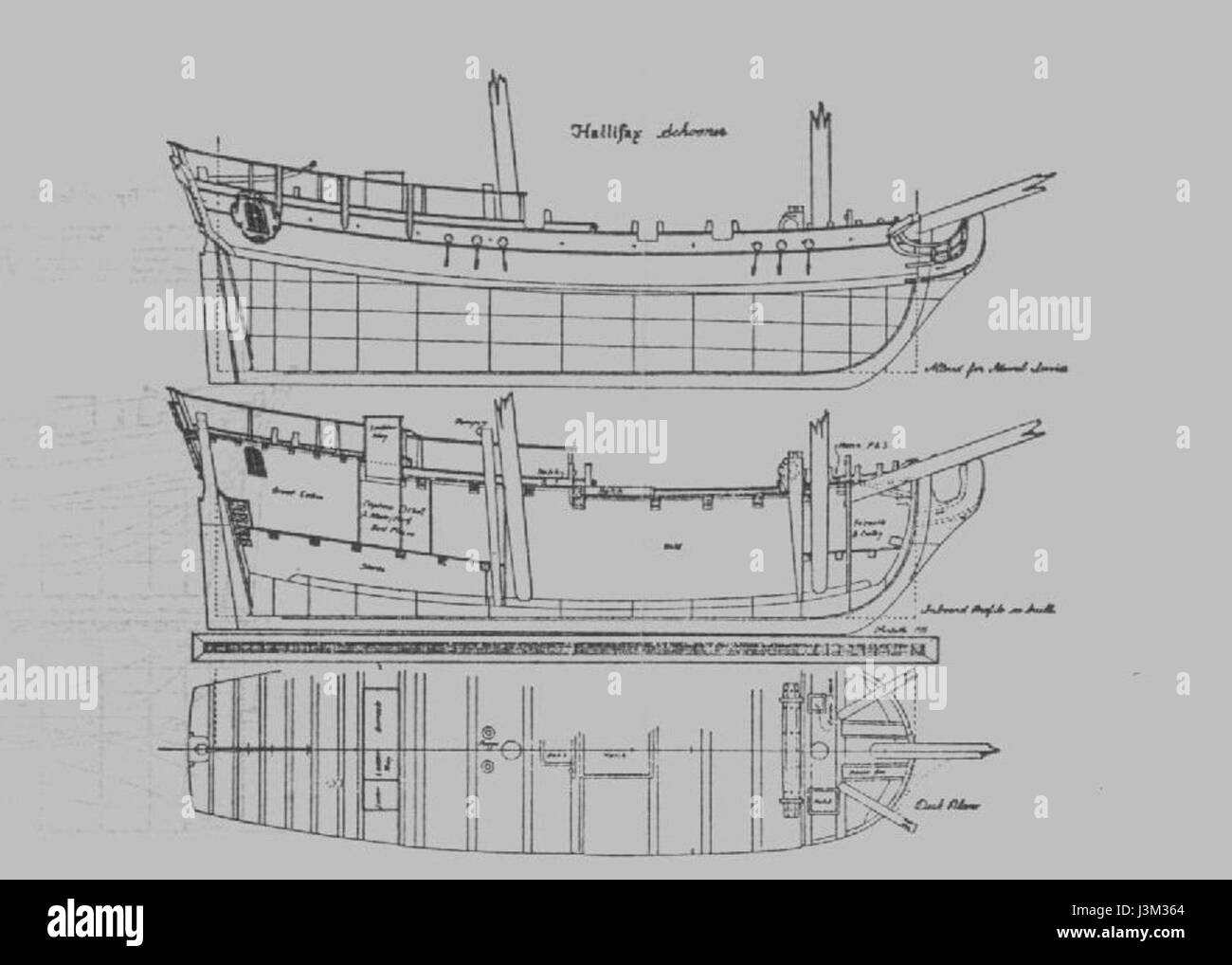 This image shows the draught (design) of the HMS Halifax, a British ...