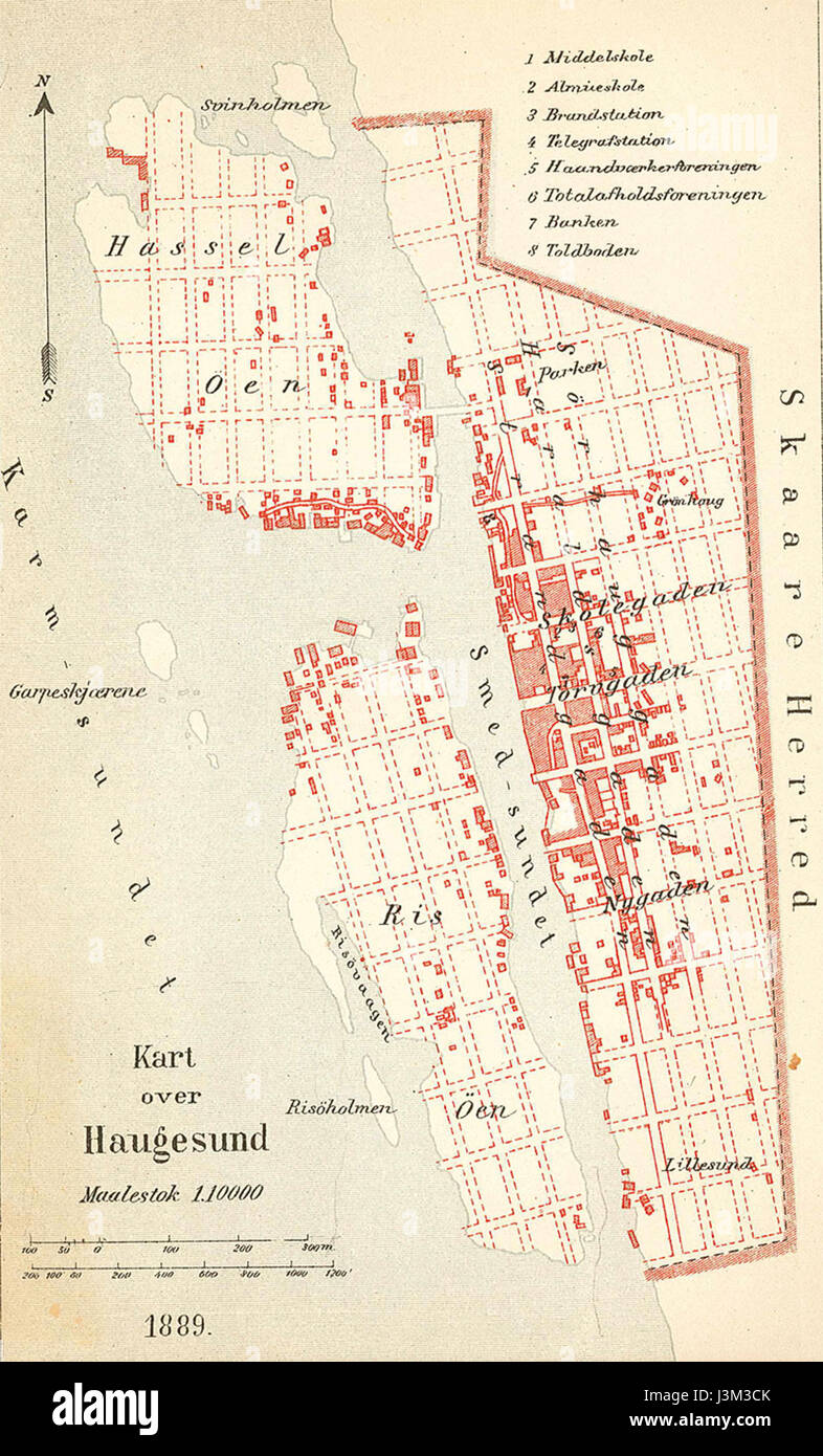 Haugesund map 1889 Stock Photo - Alamy