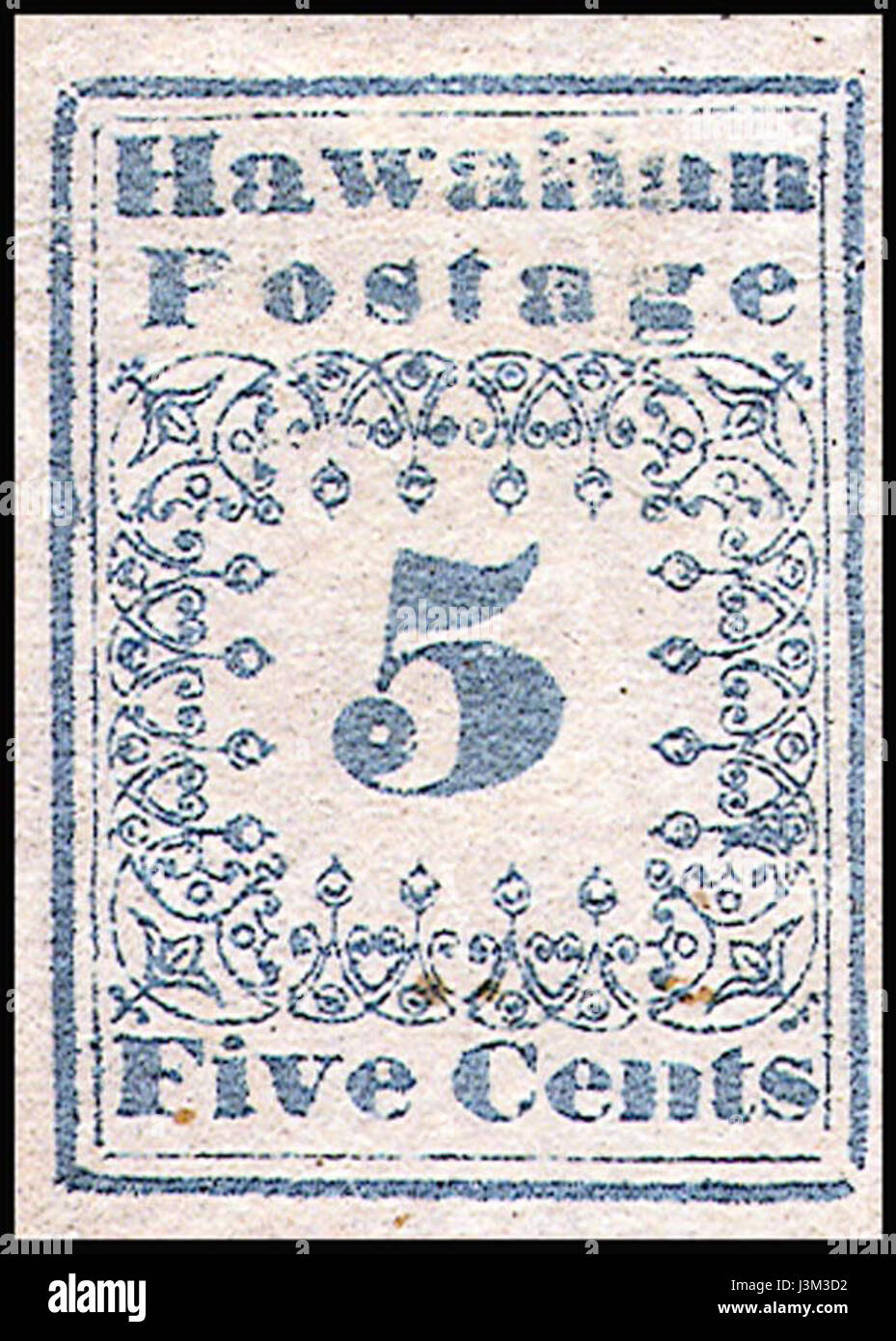 This 5-cent stamp from Hawaii, issued in 1851, is an early example of ...