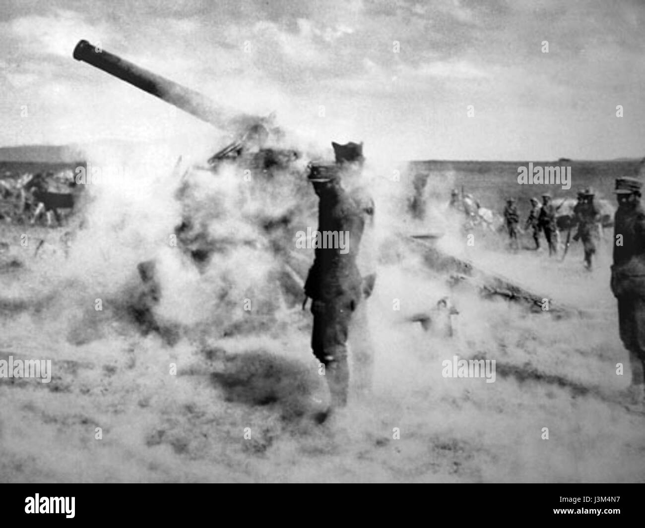 This historical depiction shows Greek artillery firing, likely during a ...