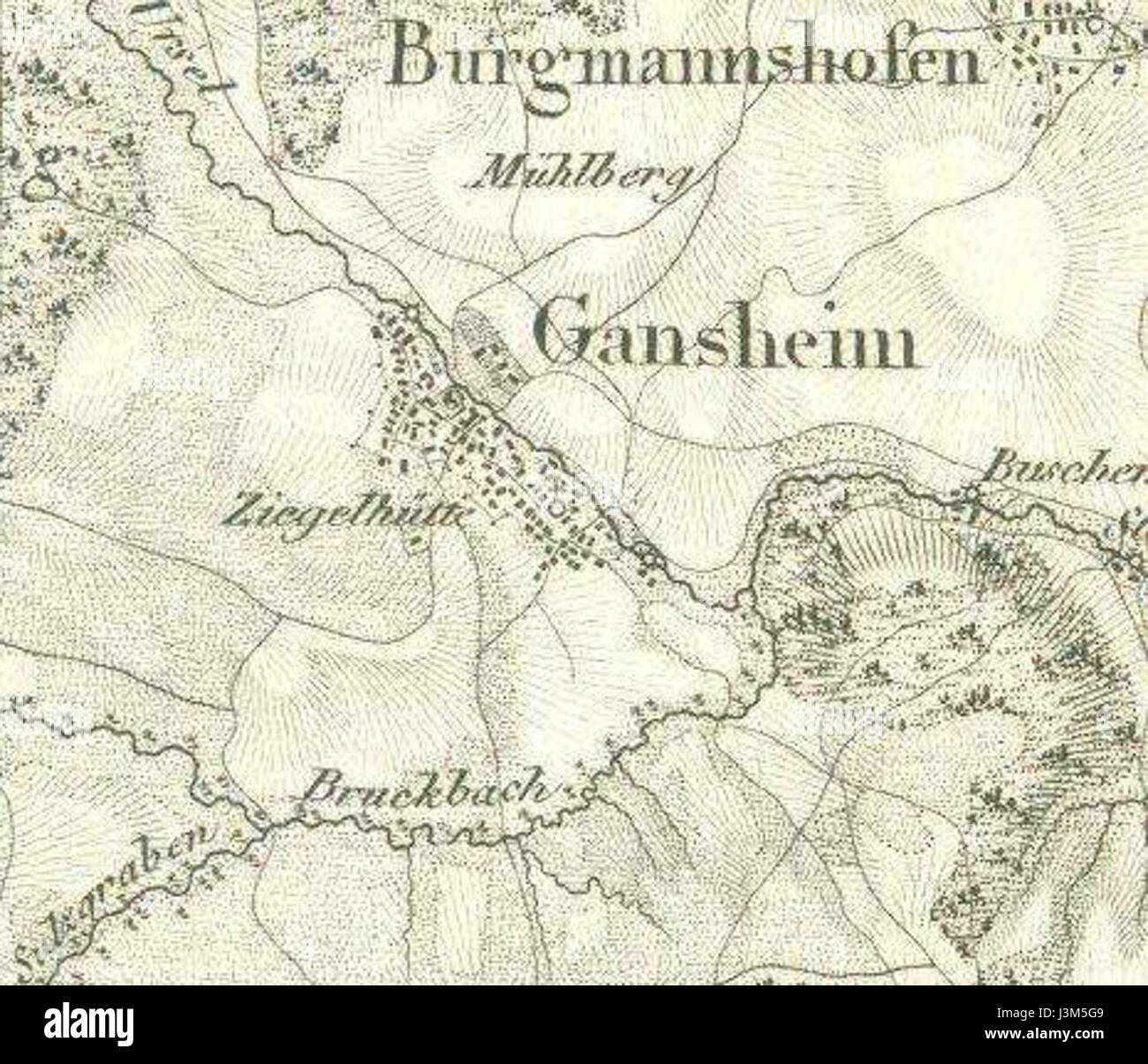 This historical map of Gansheim shows the detailed layout of the area ...