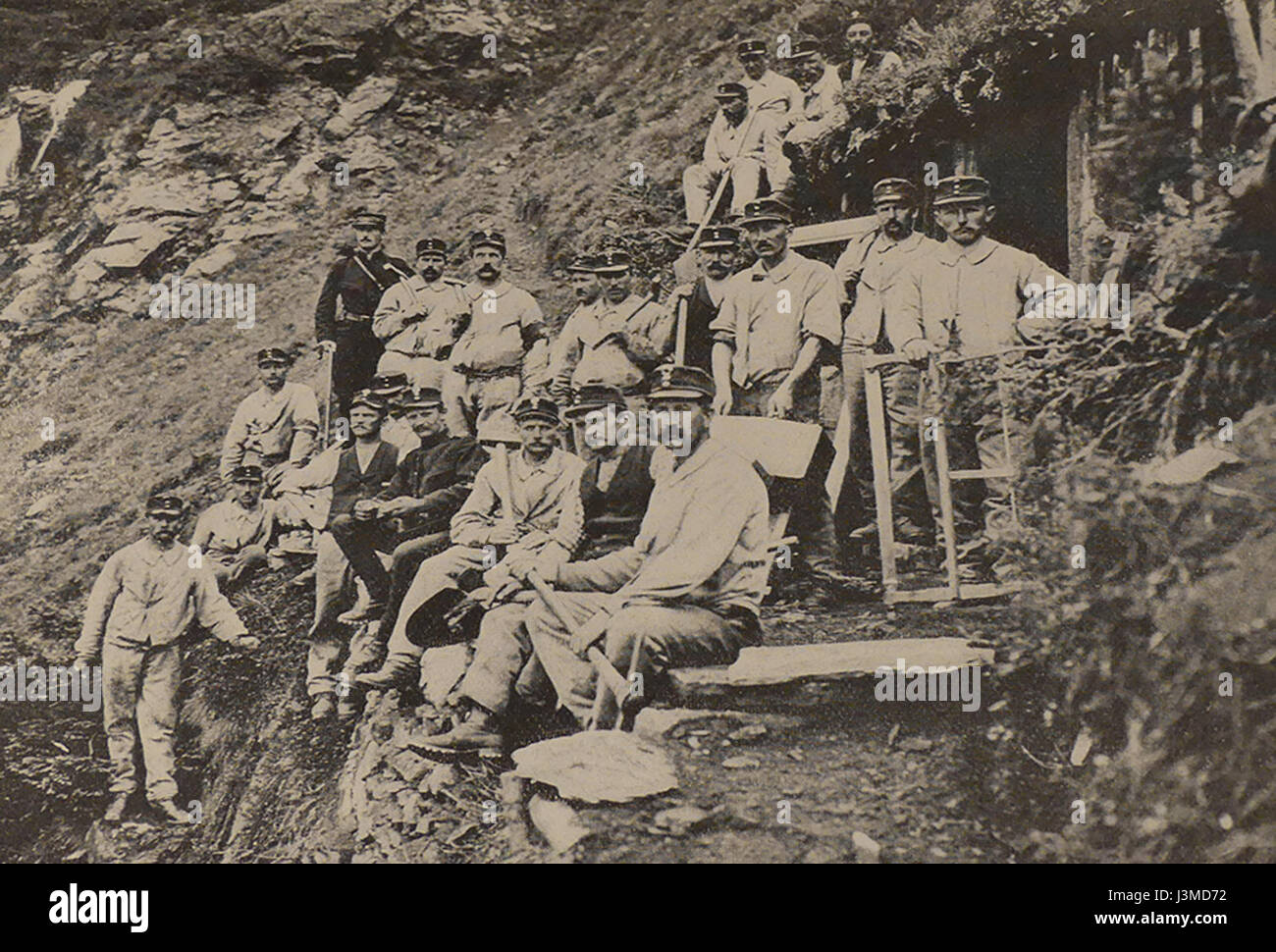 A historical military photograph from the Gotthard region during the ...