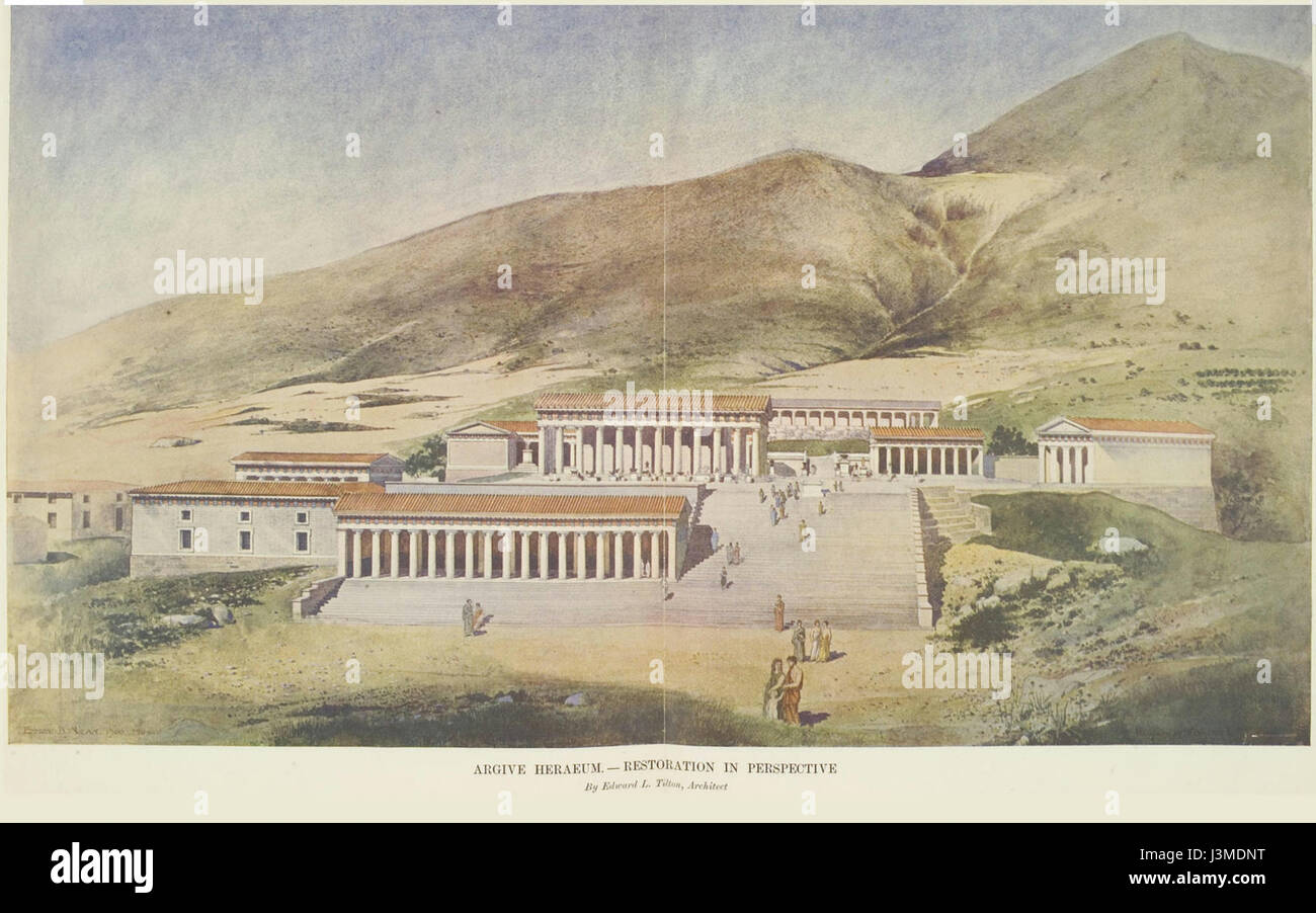 A 1902 reconstruction painting of the Heraion of Argos, an ancient ...