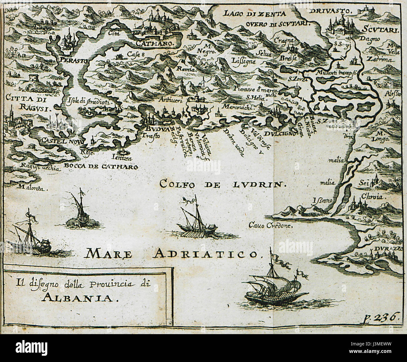 An 1686 map of the province of Albania by Jacob von Sandrart, depicting ...