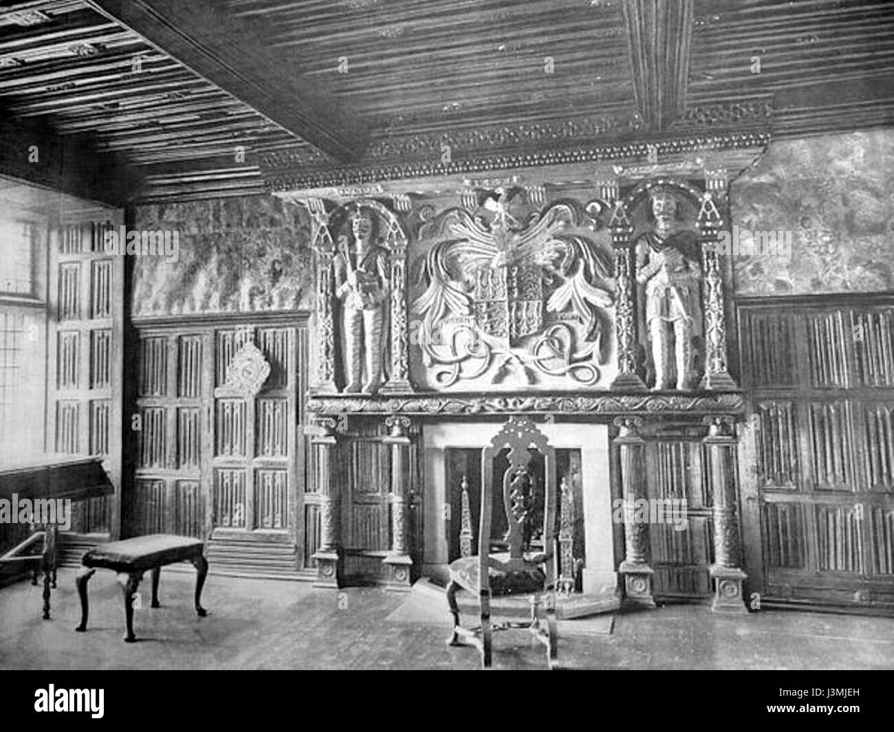 The interior of Gwydir Castle, photographed around 1900, showcases the ...