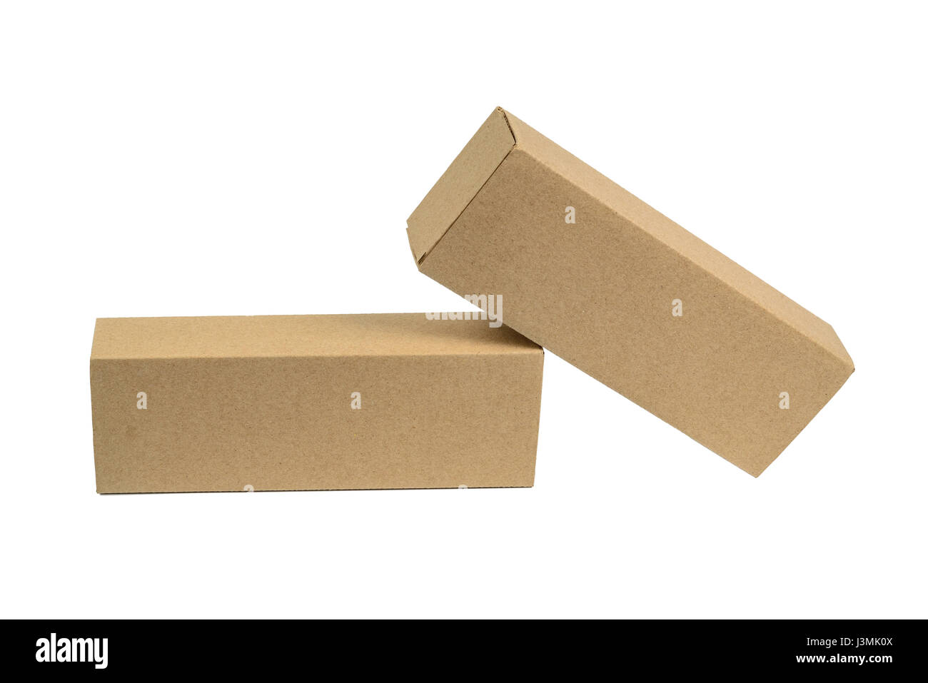 Two long rectangle closed brown cardboard box packaging blank template ...