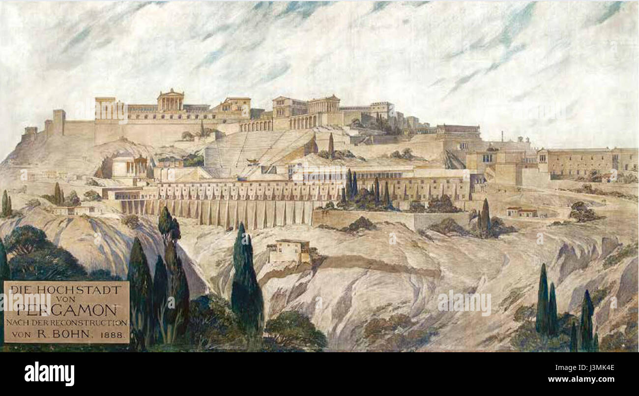 The 1888 depiction of Pergamon by R. Bohn provides a high-rise view of ...