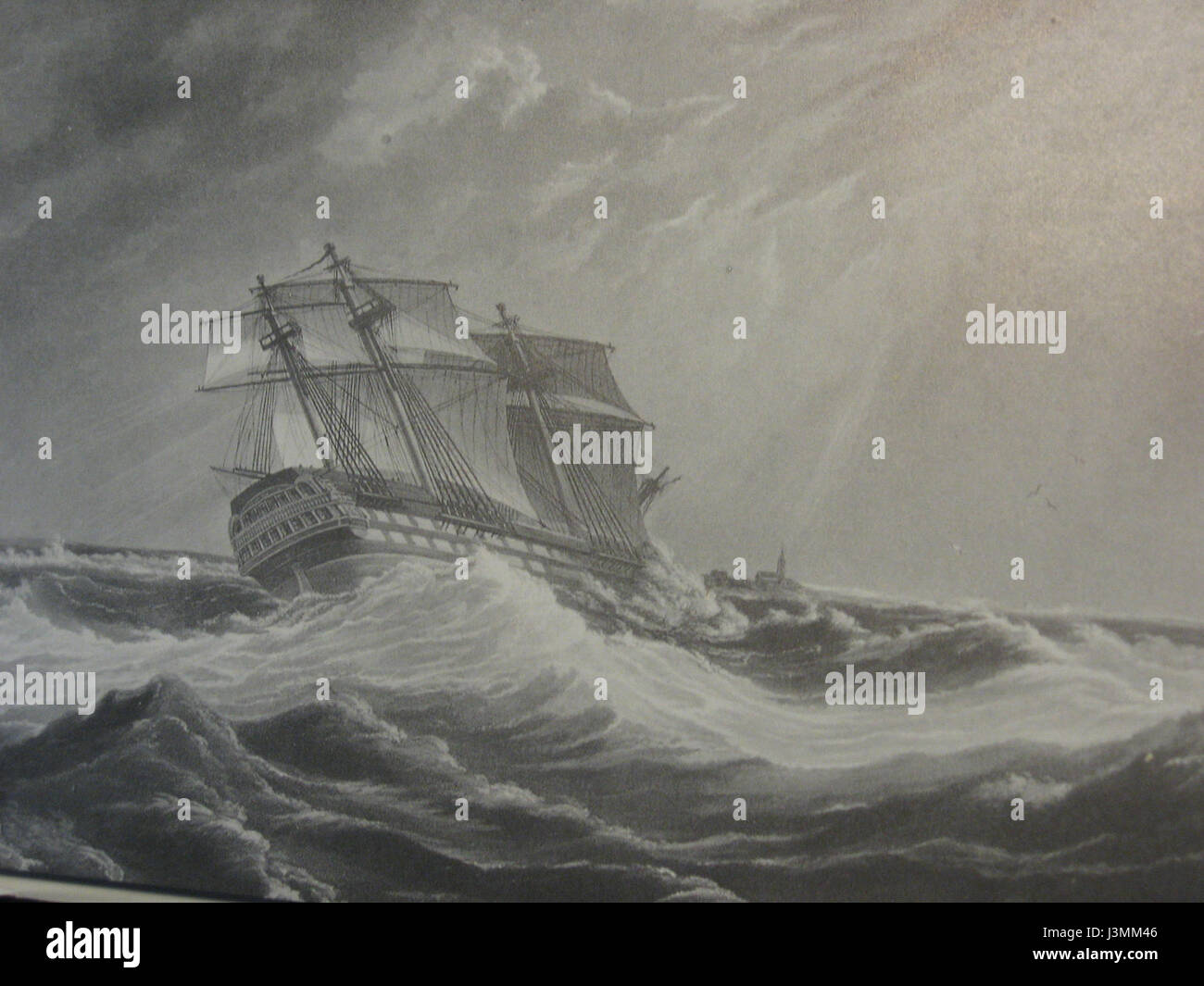 HMS Magnificent, a Royal Navy ship, is depicted battling a gale. This ...