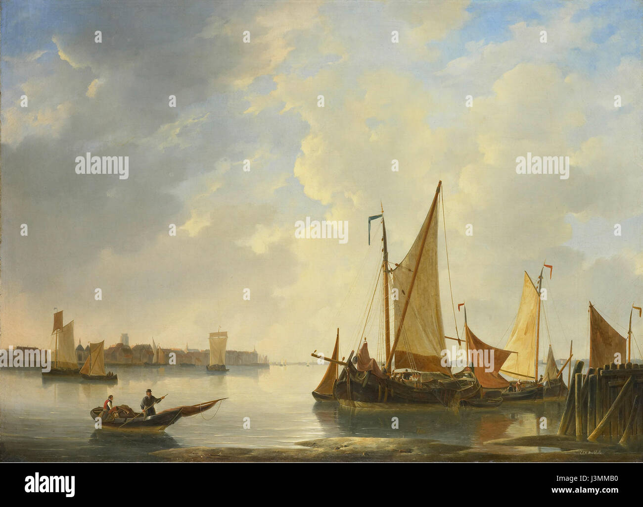 This painting offers a view of Dordrecht from Papendrecht, showcasing ...