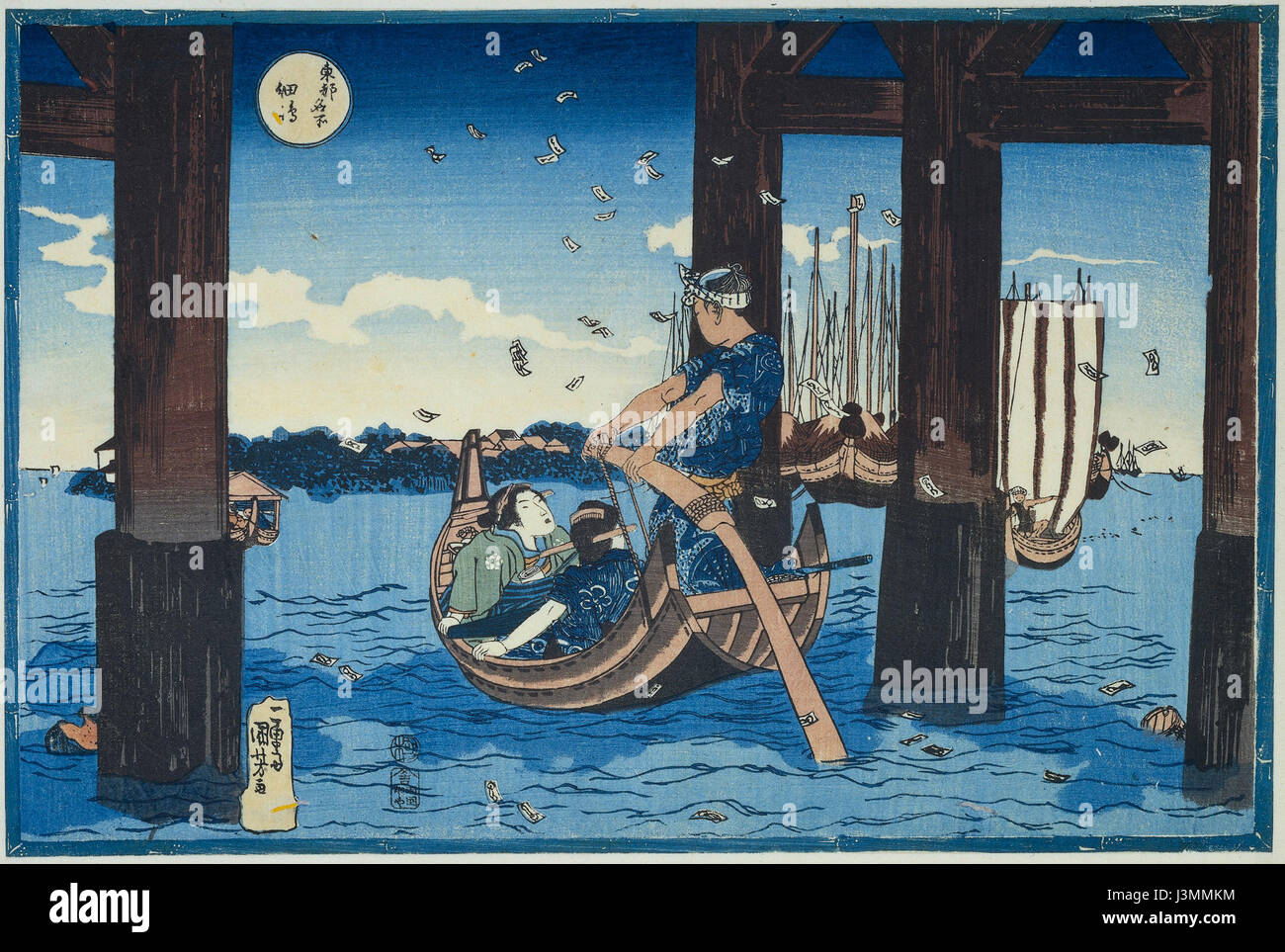 This artwork titled 'Het eiland Tsukuda' depicts the island of Tsukuda ...