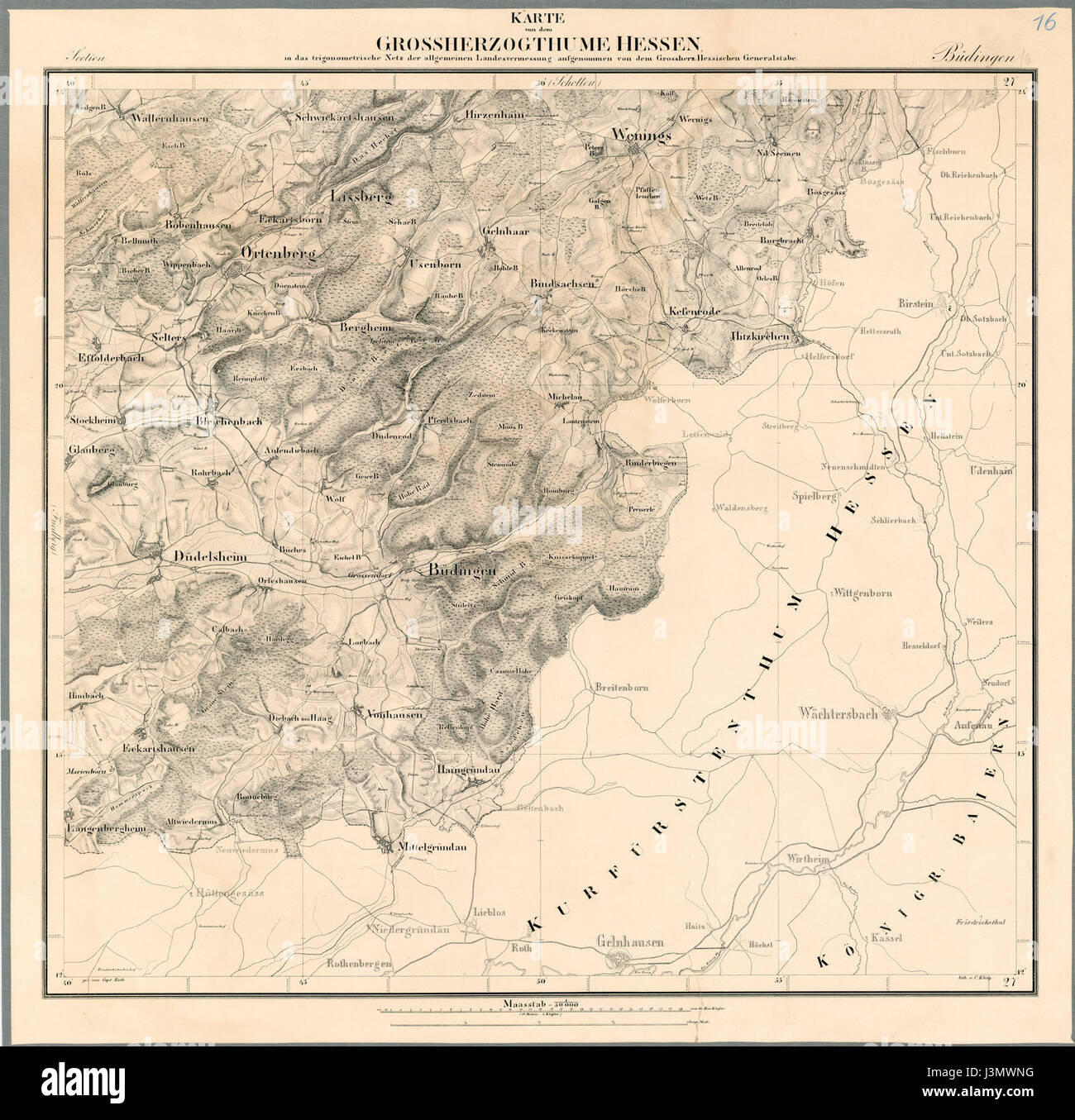 This historical map of the Grand Duchy of Hesse, covering the period ...