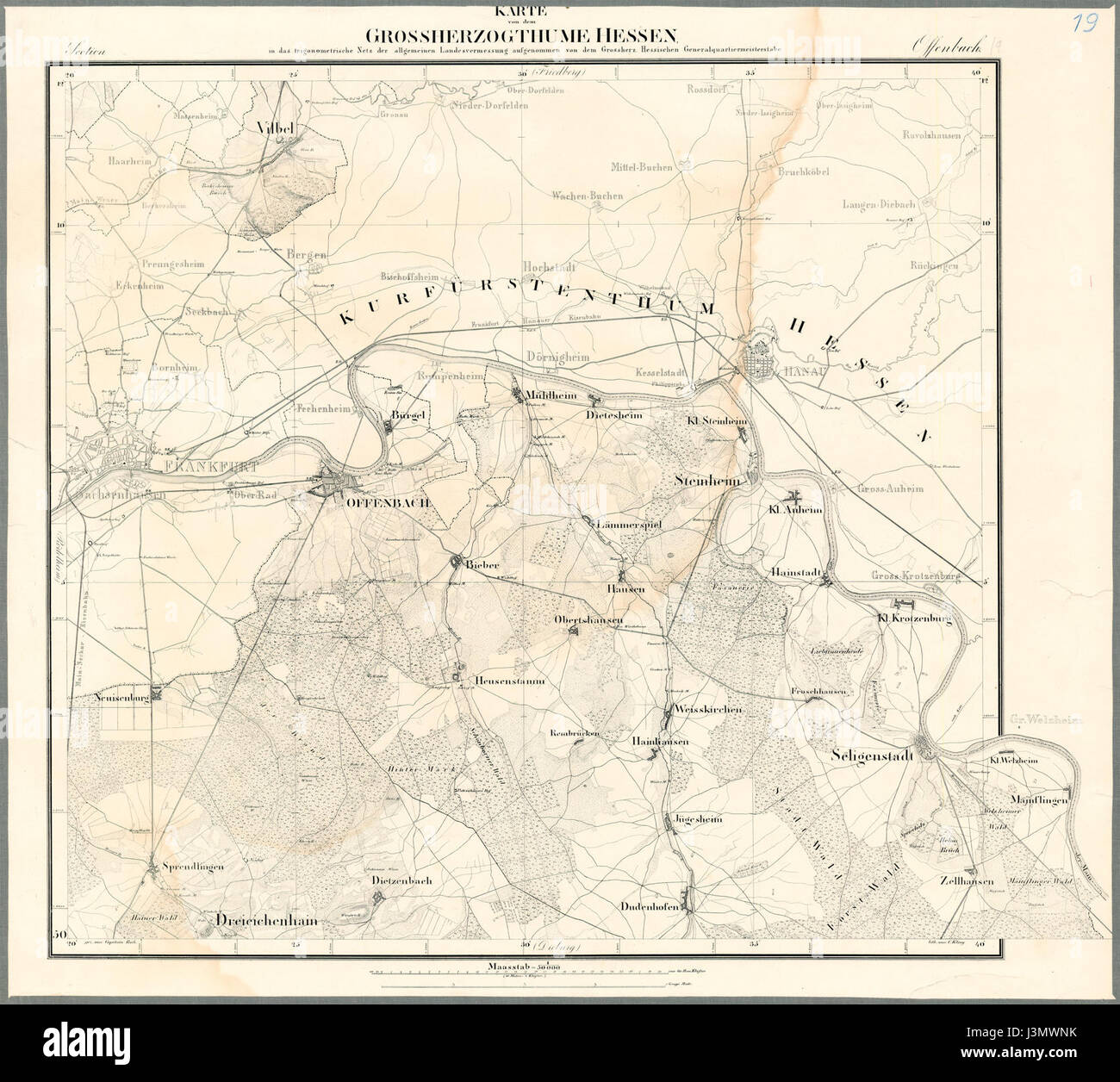 The map from 1916 illustrates the Grand Duchy of Hesse (Grossherzogtum ...