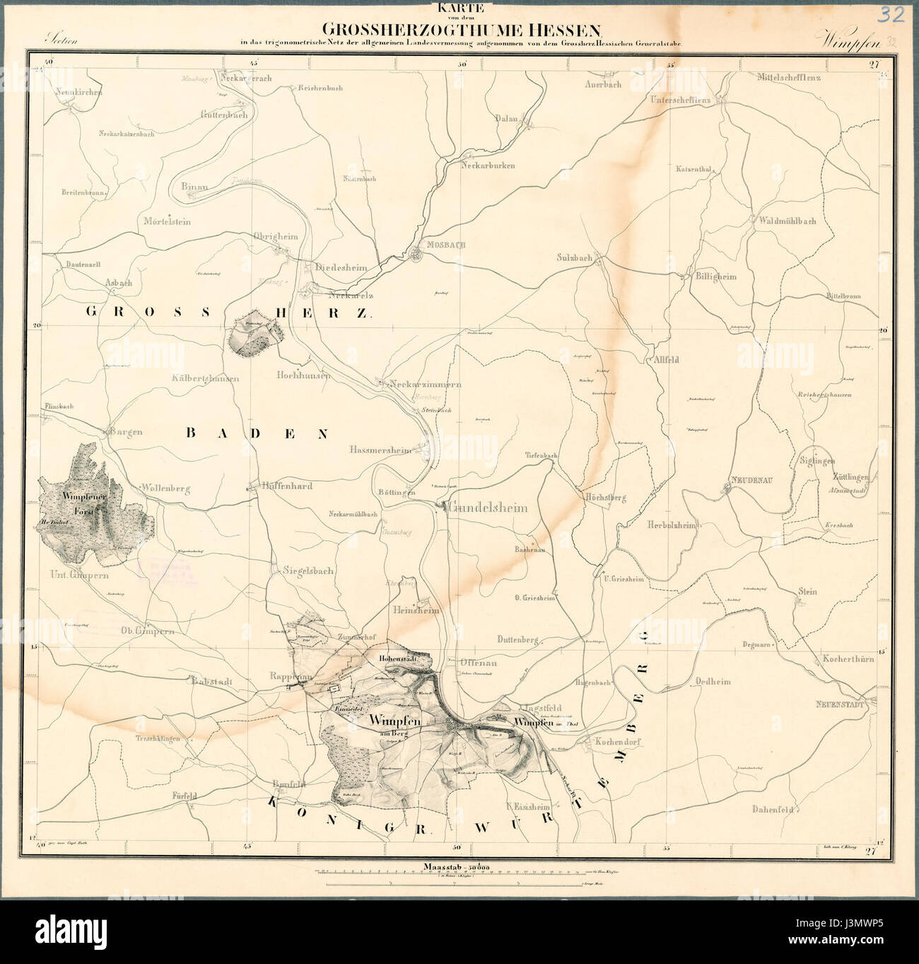 This is a historical map of the Grand Duchy of Hesse, created between ...