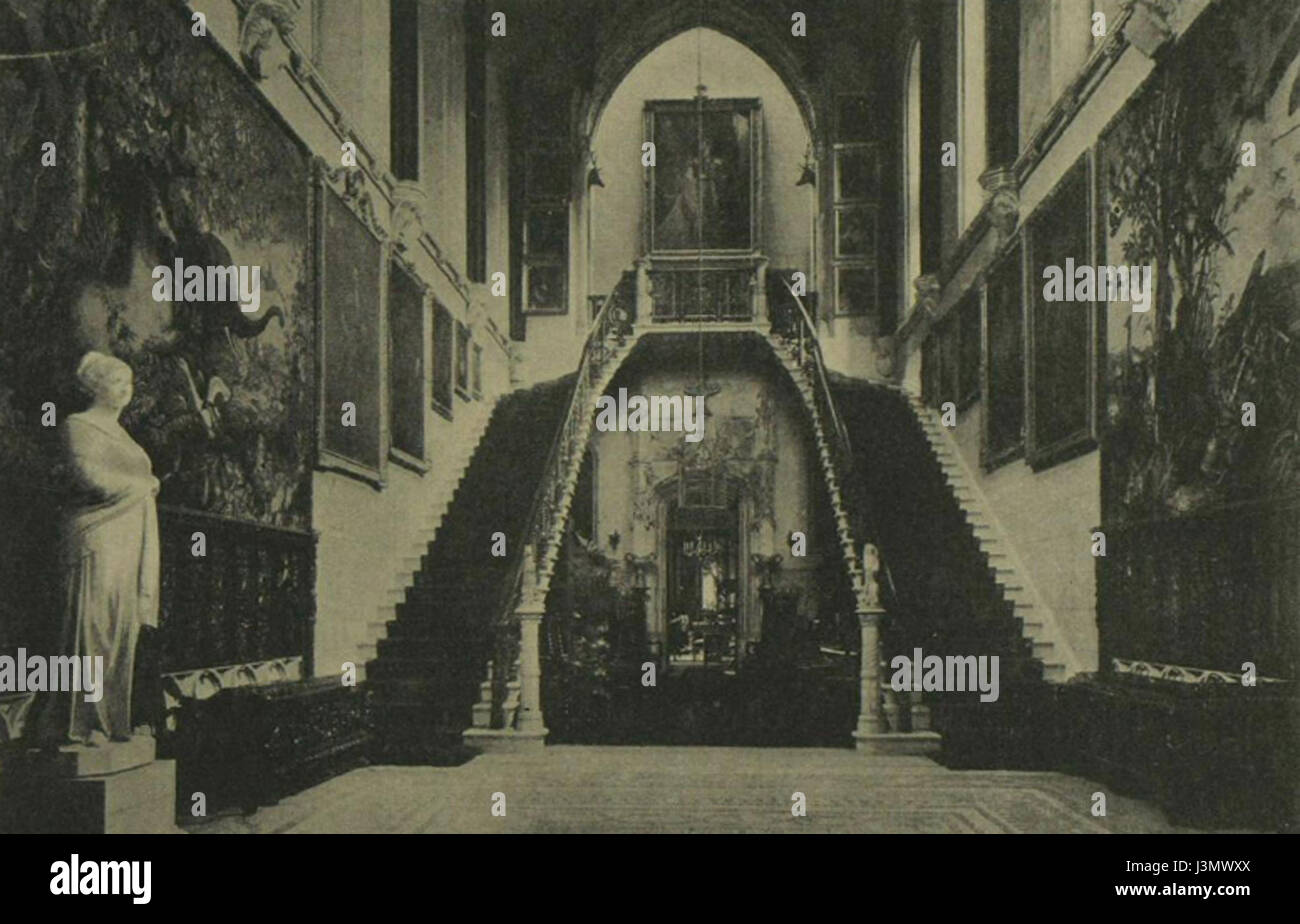 Hall and grand staircase Highcliffe Castle 1907 Stock Photo - Alamy