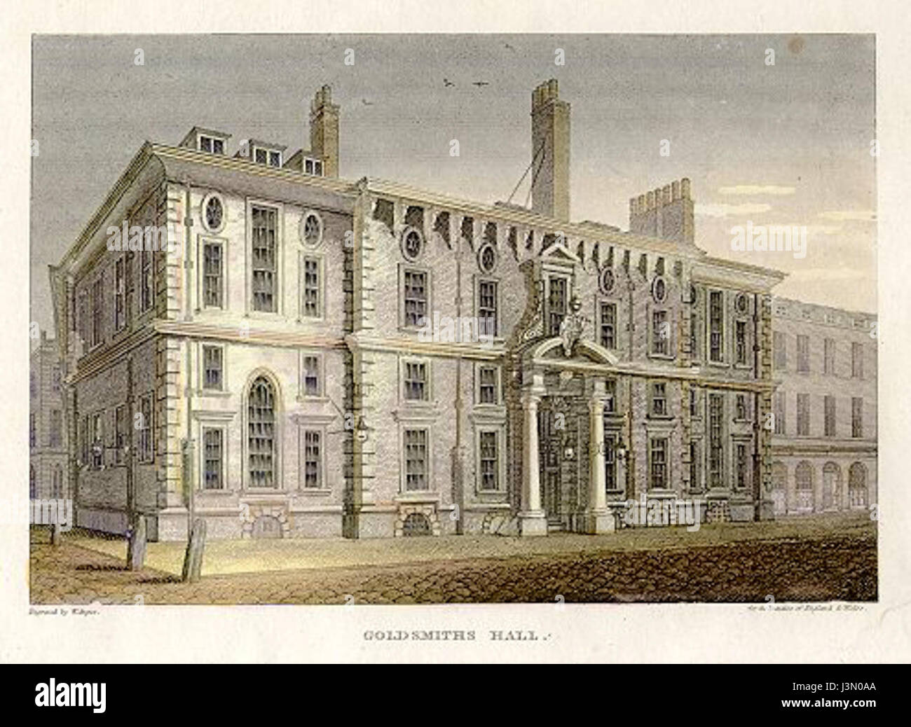 Goldsmiths' Hall, engraved by W. Angus in 1814, showcases the iconic ...