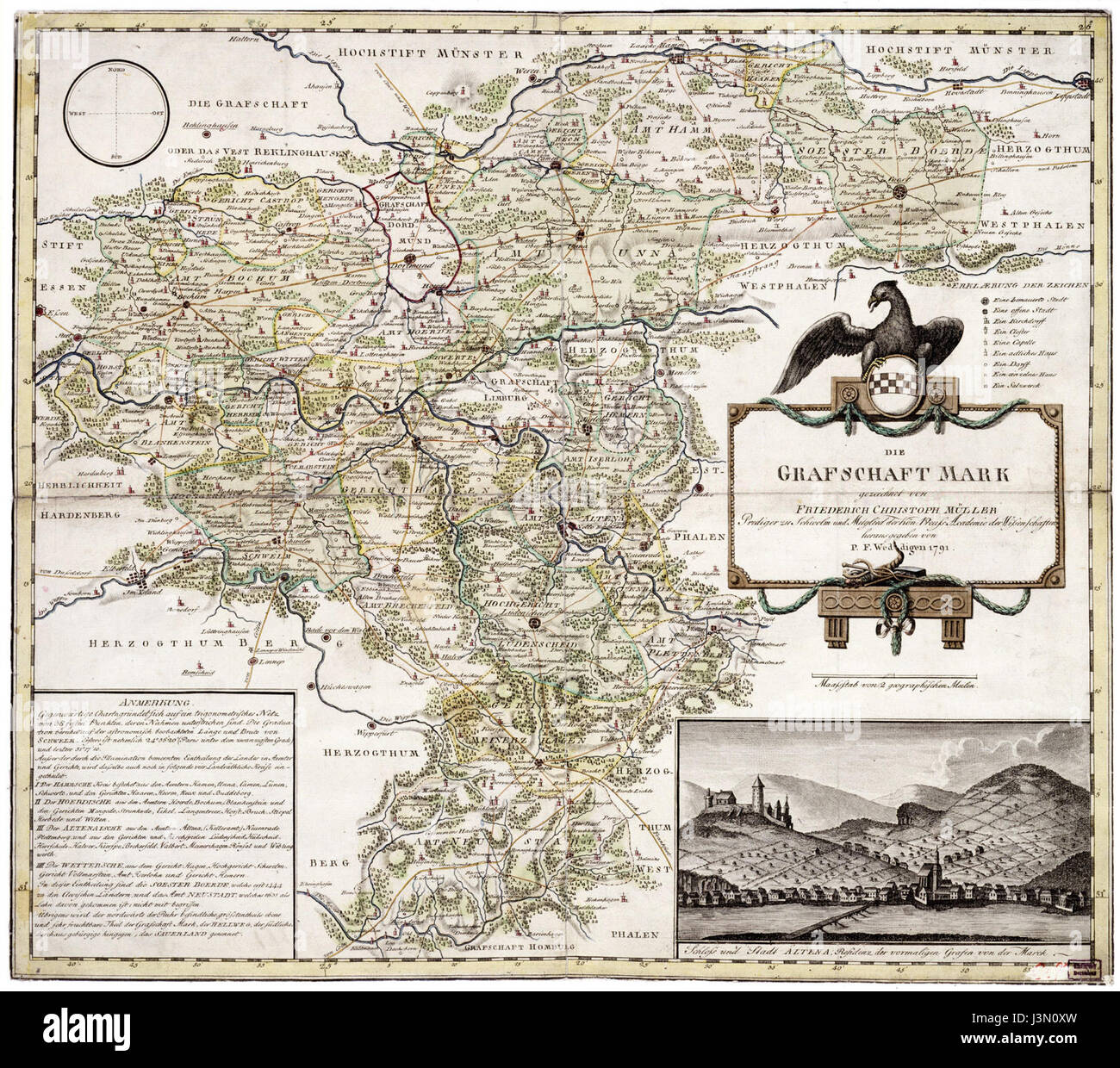 The *Grafschaft Mark* map from 1791, created by Friedrich C. Mueller ...