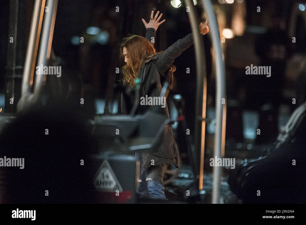 Elizabeth Olsen feels the cold as she films scenes for upcoming movie ...