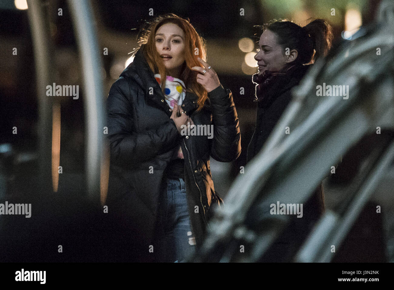 Elizabeth Olsen feels the cold as she films scenes for upcoming movie ...