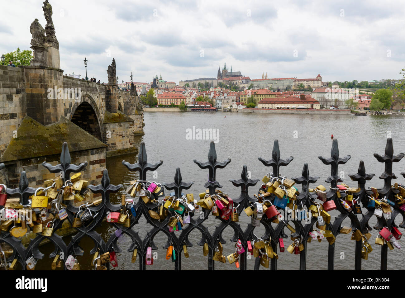 Lovelocks on a gate near the Charles Bridge in Prague, Czech Republic ...