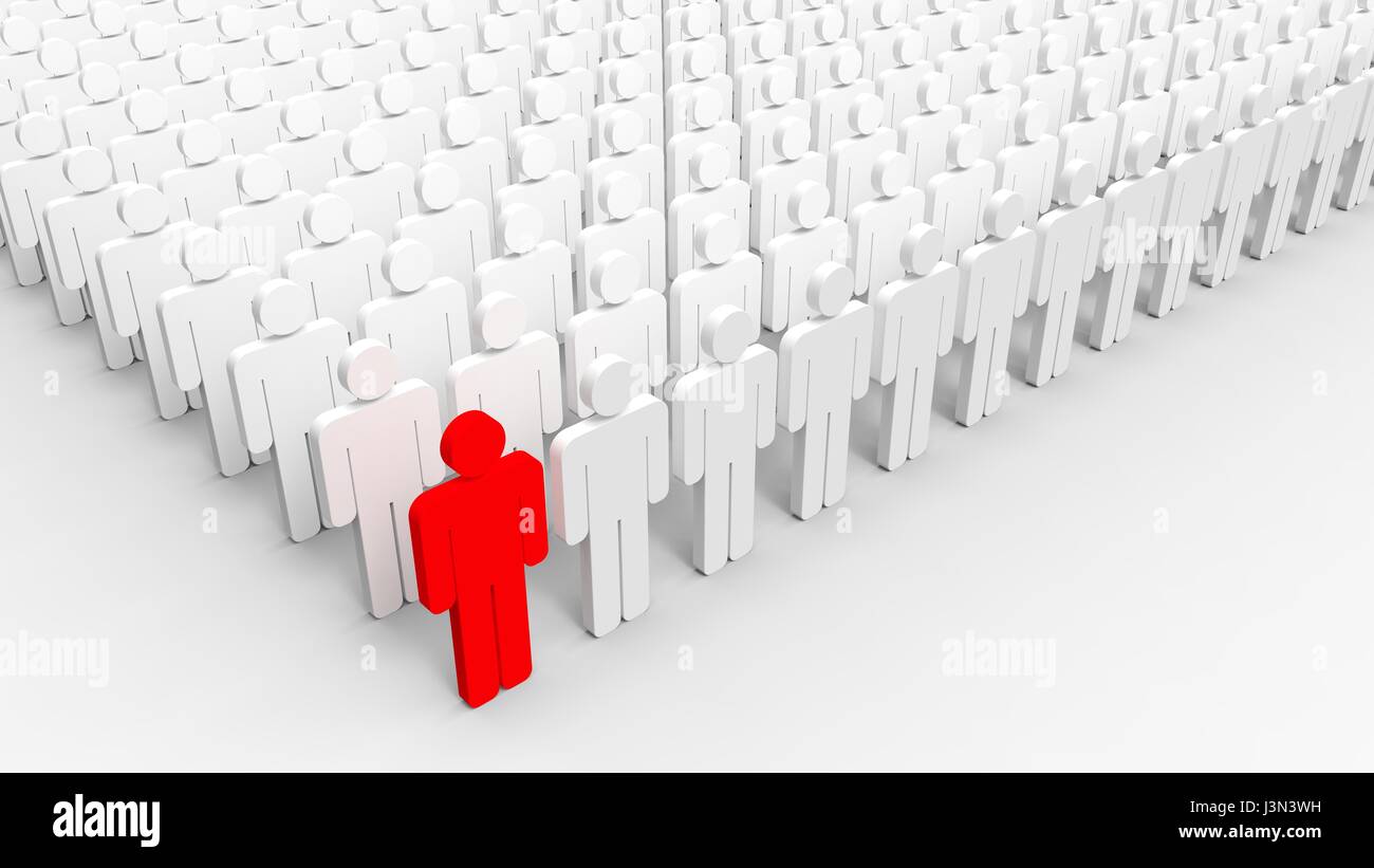 Red man among crowd of white. 3D illustrating Stock Photo - Alamy