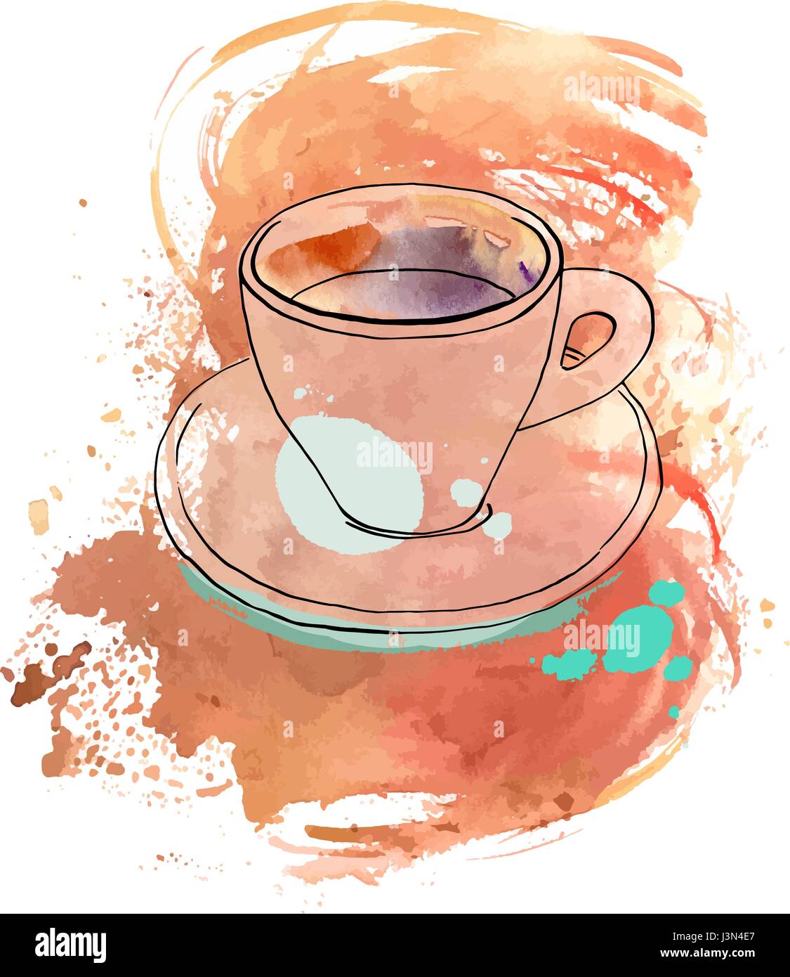 Vector and watercolour drawing of coffee with texture Stock Vector ...