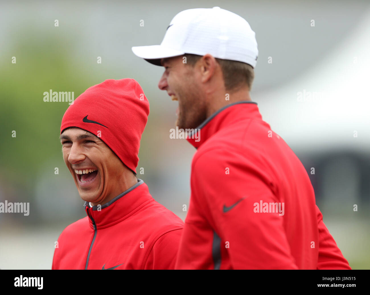 Denmark's Lucas Bjerregaard and Thorbjorn Olesen during day one of the ...