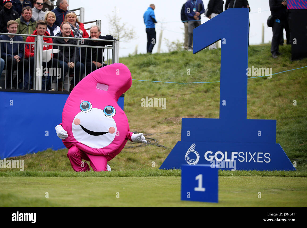 A mascot on the 1st hole during day one of the Golf Sixes at the ...