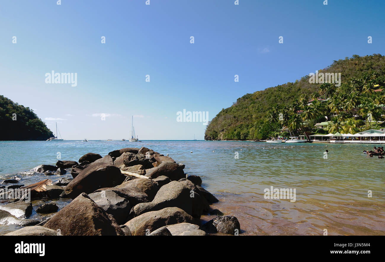 Marigot bay - Caribbean sea - Saint Lucia tropical island Stock Photo ...