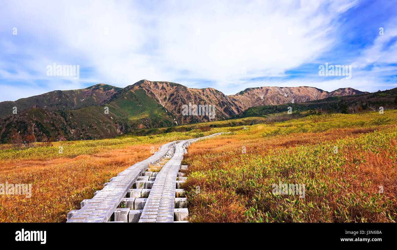 Walkway and mountain with blue sky in Japan Alpine route Stock Photo ...