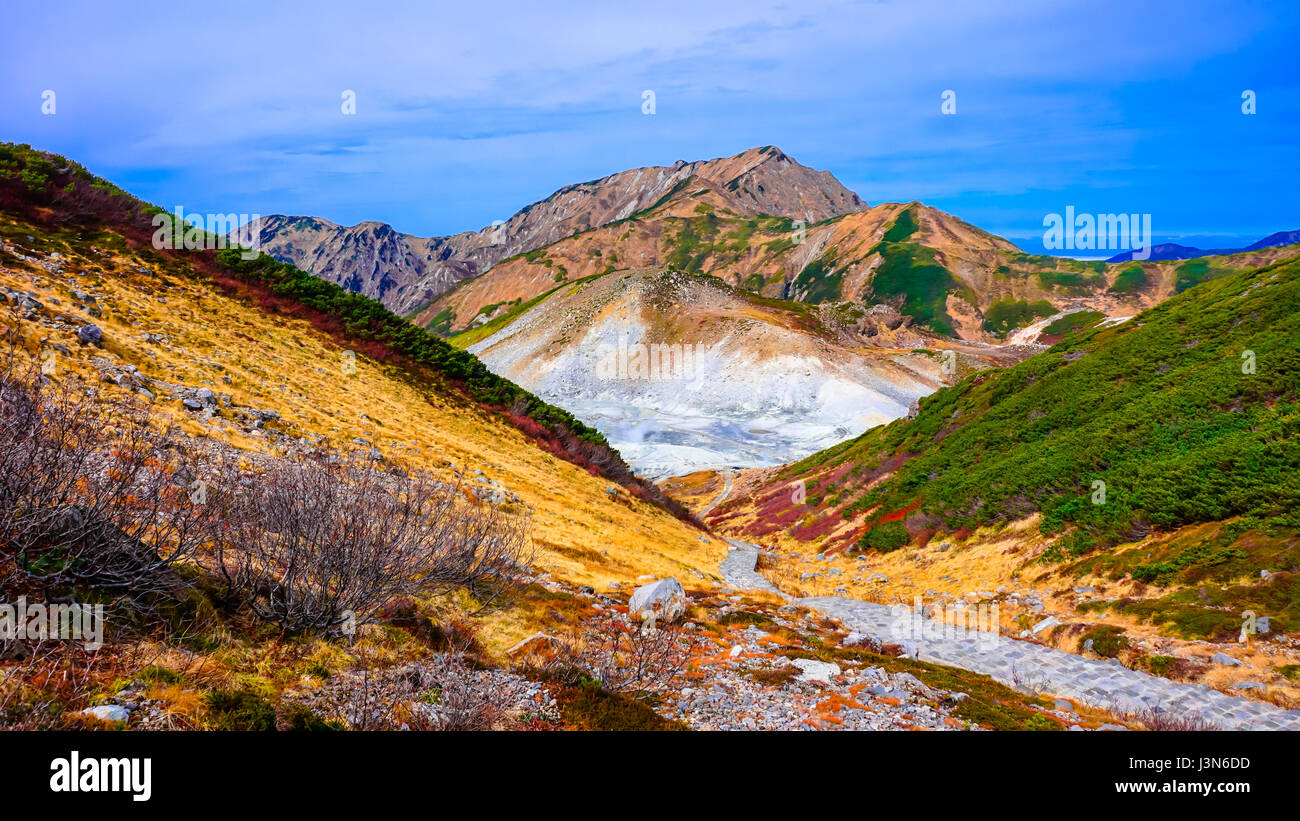 Hot spring and mountain in Japan Alpine route Stock Photo - Alamy