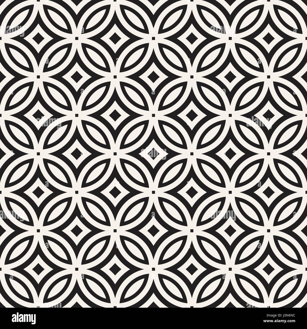 Vector Seamless Black And White Geometric Rounded Lines Pattern ...