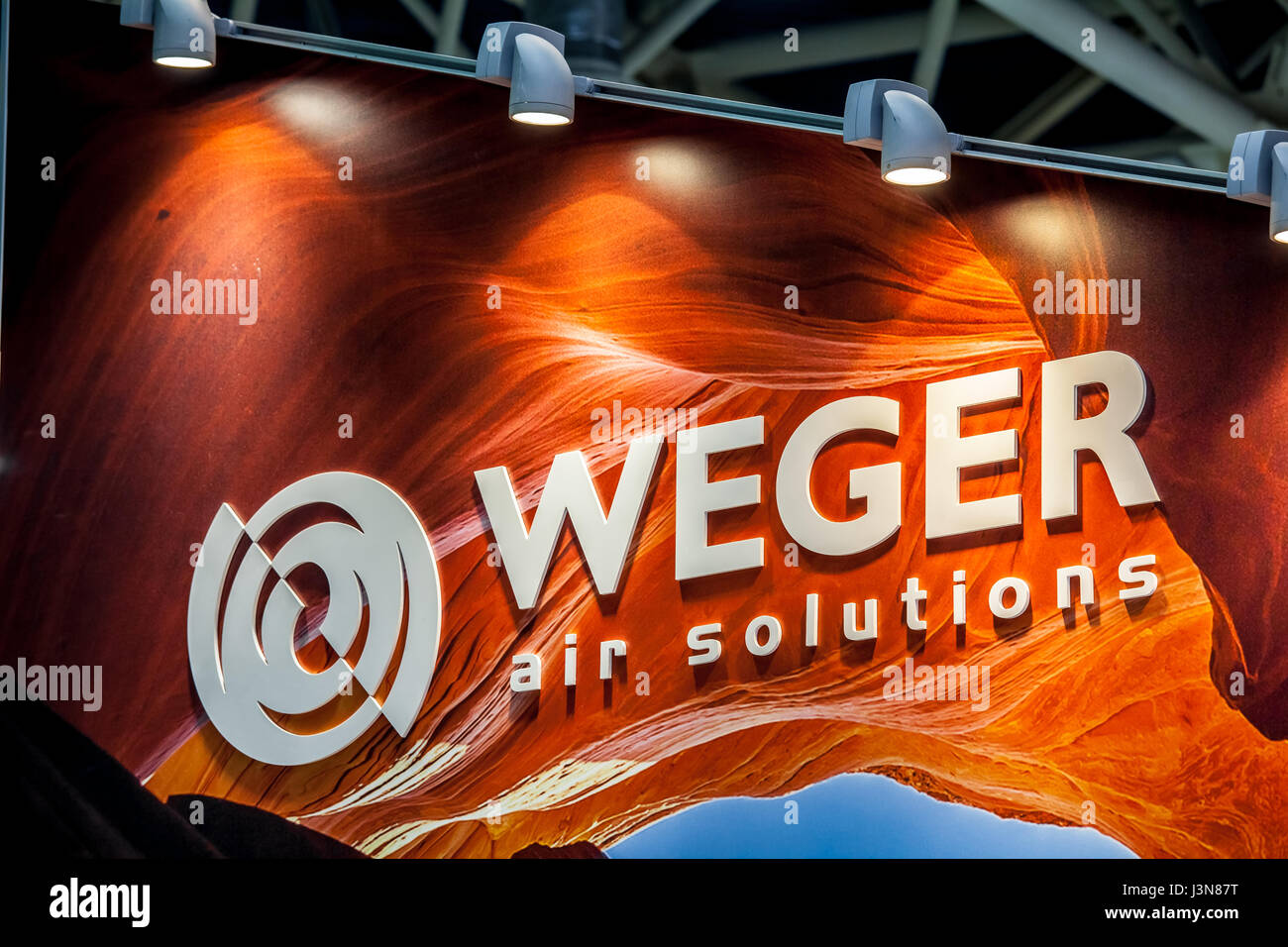 Logo sign of Weger company. Weger is a leader in the market of air ...
