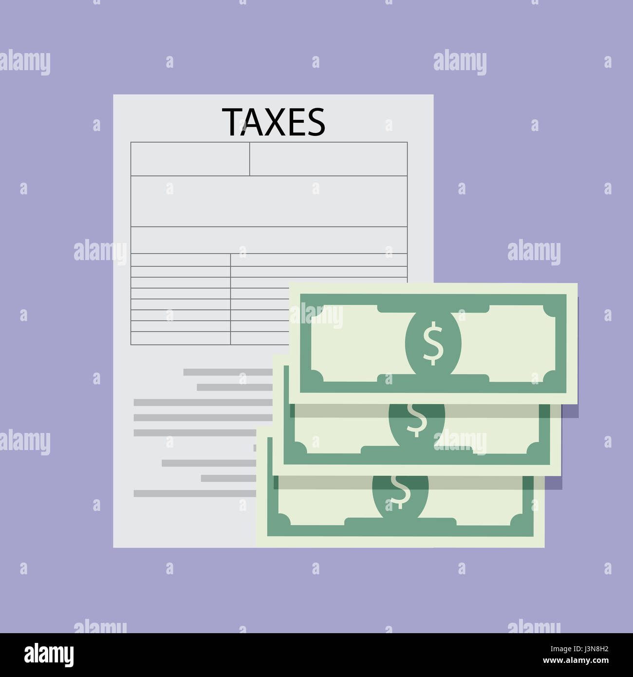 Annual taxation of taxes. Tax form and tax return, taxes money vector ...