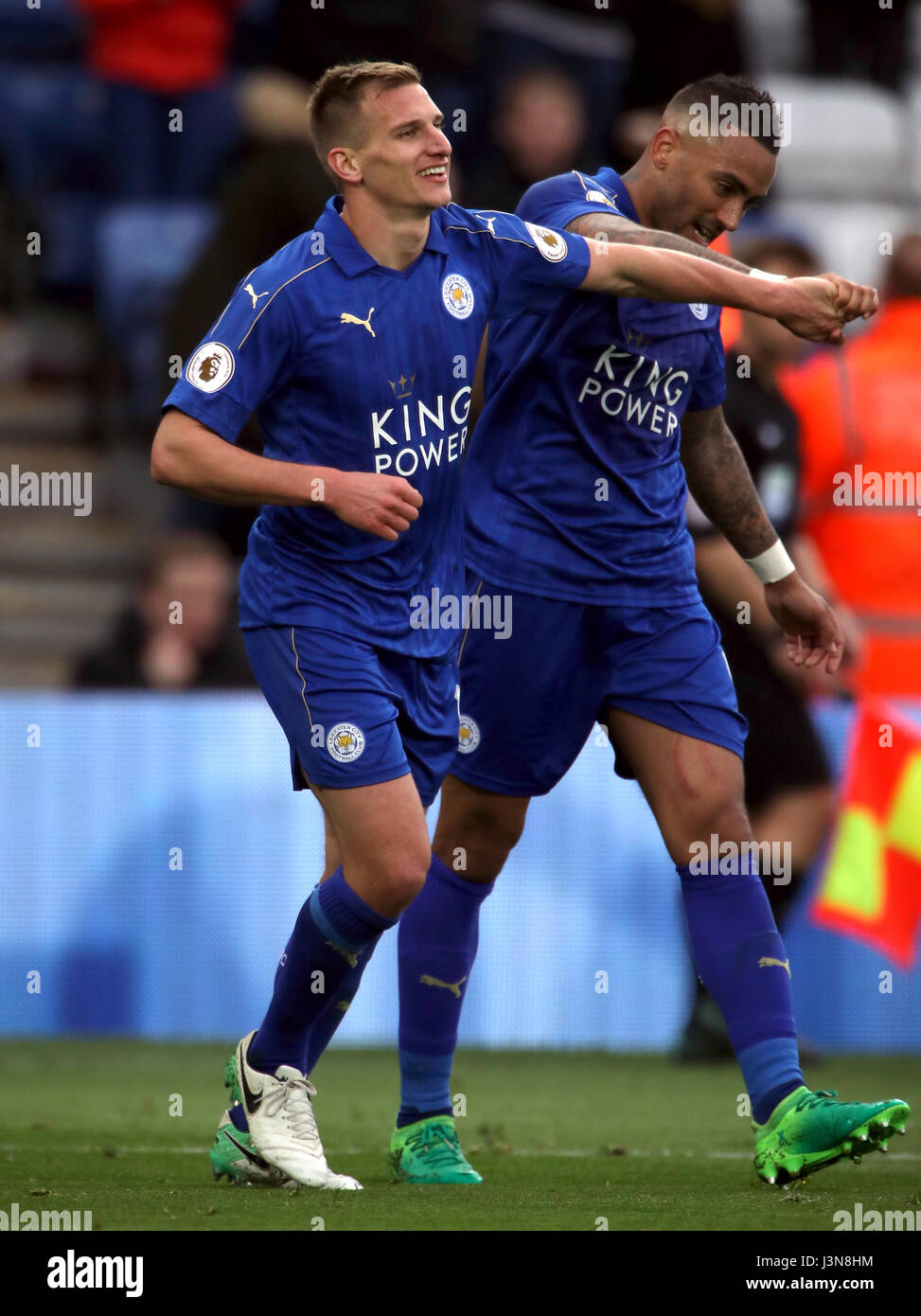 Leicester City's Marc Albrighton celebrates scoring his side's third ...