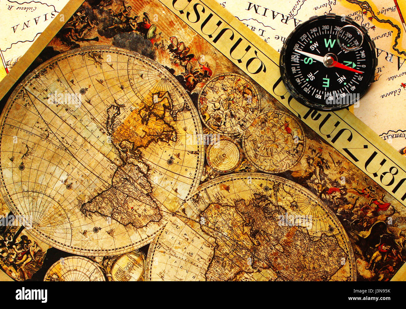 Compass ancient map europe map hi-res stock photography and images - Alamy