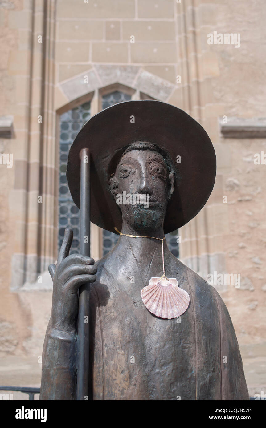 Statue of Holy Jacob with scallop in front of Church Saint Jacob, Road ...