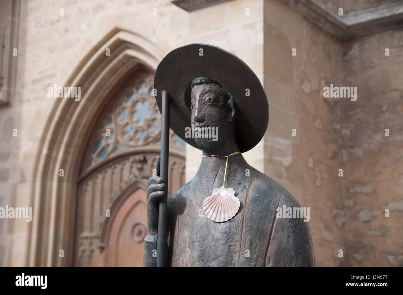 Statue of Holy Jacob with scallop in front of Church Saint Jacob, Road ...