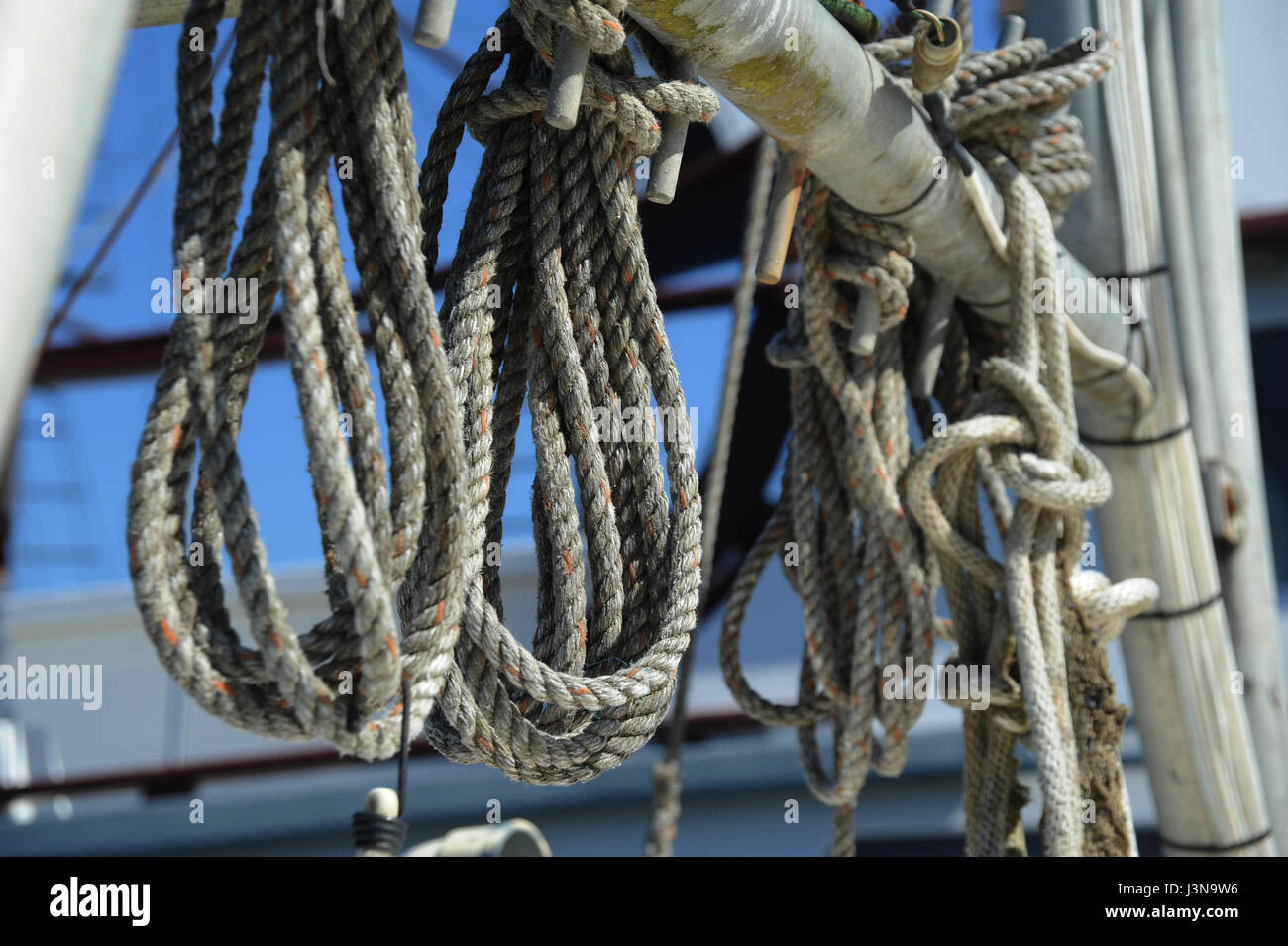 Rope boat ties on a Florence Oregon waterfront scene Stock Photo - Alamy