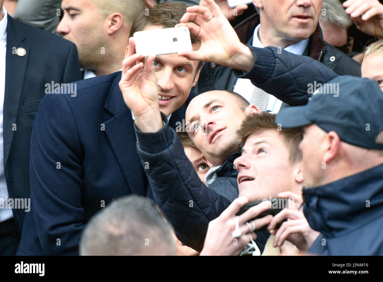 Le Touquet, France. 7th May, 2017. Emmanuel Macron (L), presidential ...