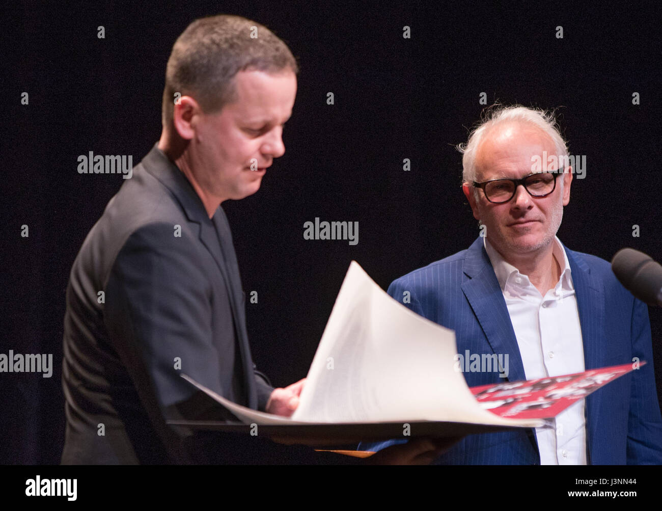 Berlin, Germany. 7th May, 2017. Senator of Culture KLaus Lederer (l ...