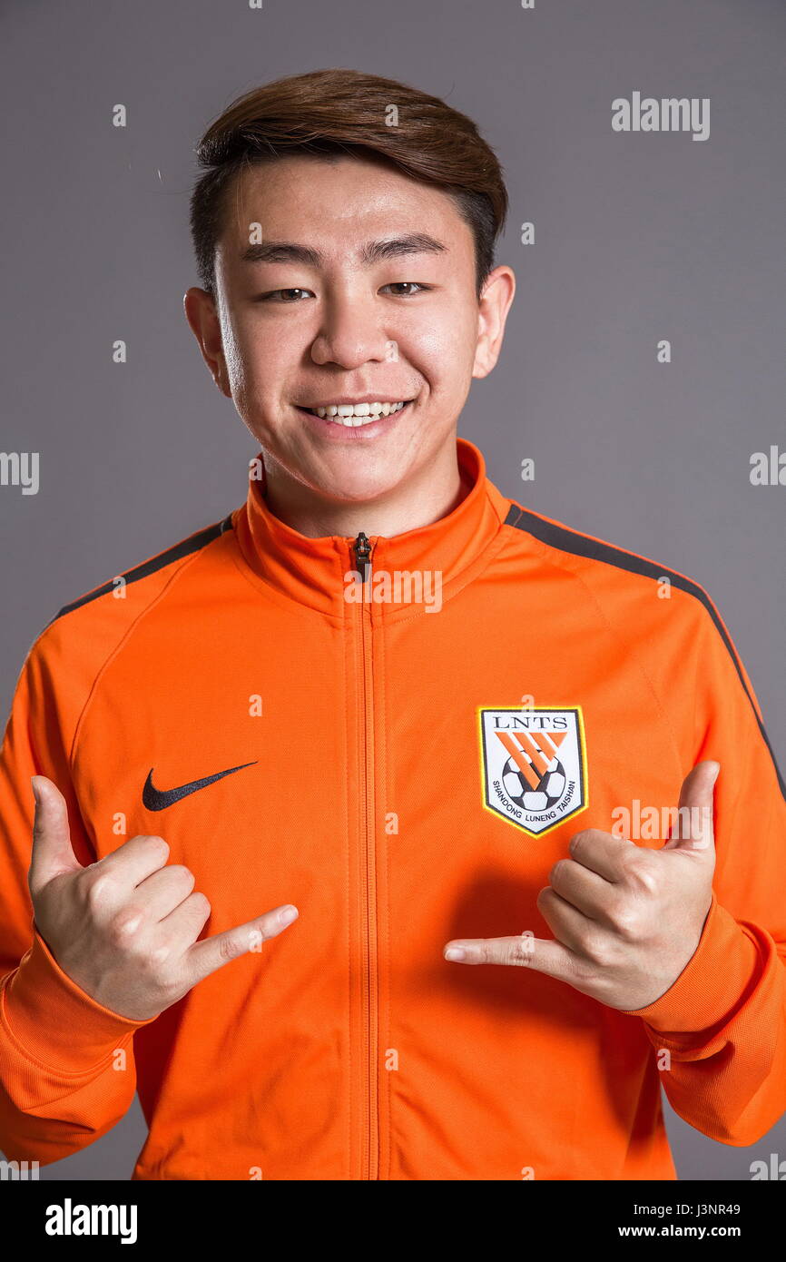 Portrait of Chinese soccer player Cao Sheng of Shandong Luneng Taishan ...