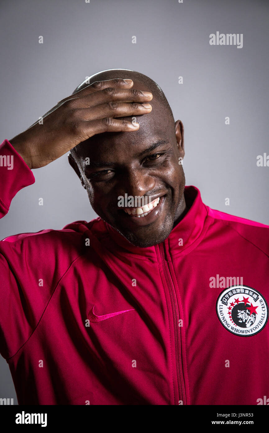 Portrait of Zambian soccer player James Chamanga of Liaoning Whowin F.C ...