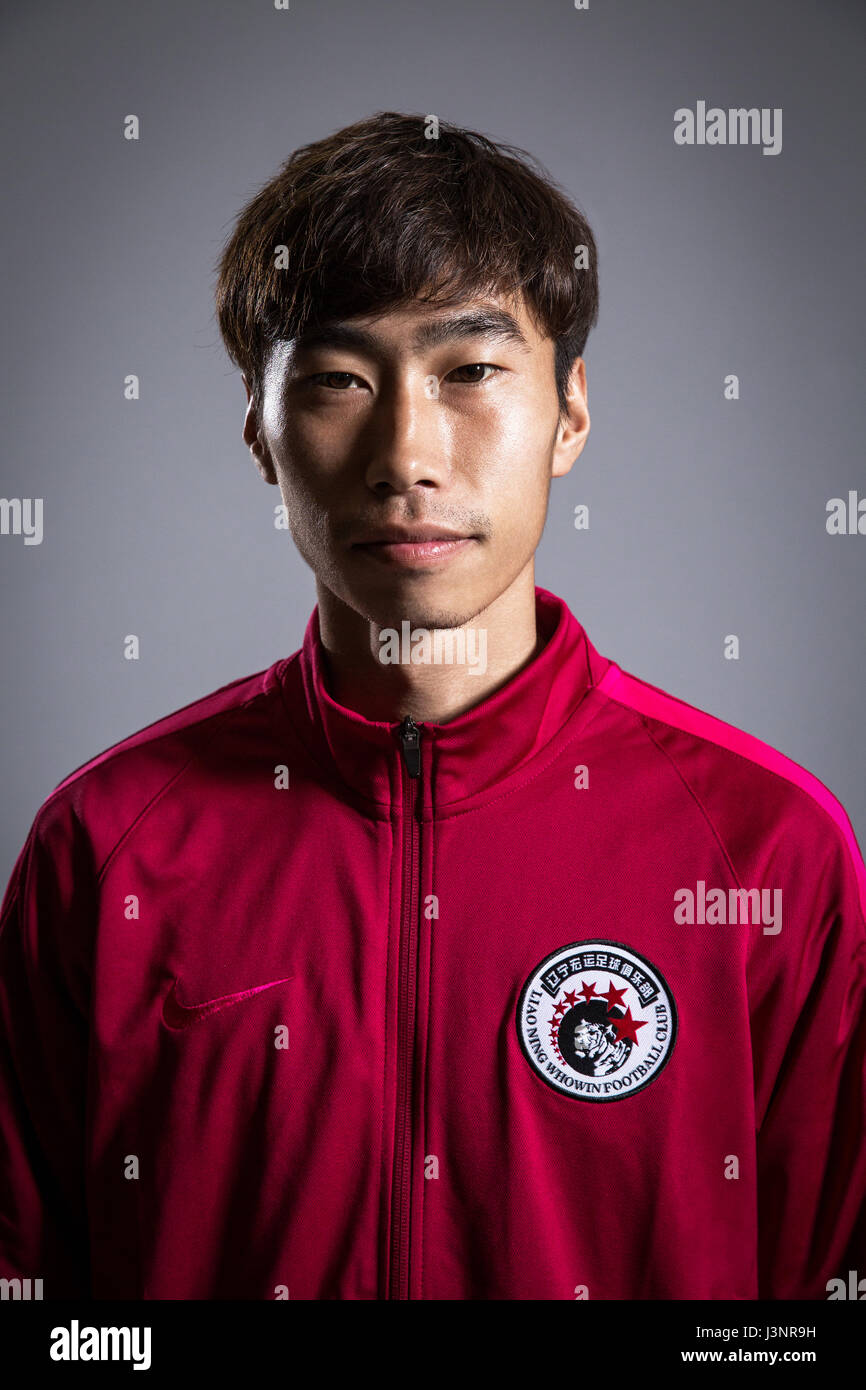 Portrait of Chinese soccer player Li Chenglin of Liaoning Whowin F.C ...